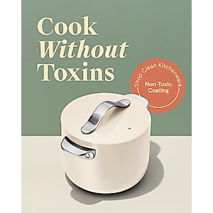 Caraway Petite Cooker - 2 Qt Ceramic Coated Pot - Free From Forever Chemicals - Perfect for Rice, Grains, or Sauces - Cream