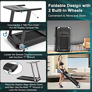 GYMAX Folding Treadmill, Smart APP Control Running Machine with LED Monitor & Adjustable Device Holder, Portable Treadmill for Home Gym Small Apartment (Silvery)
