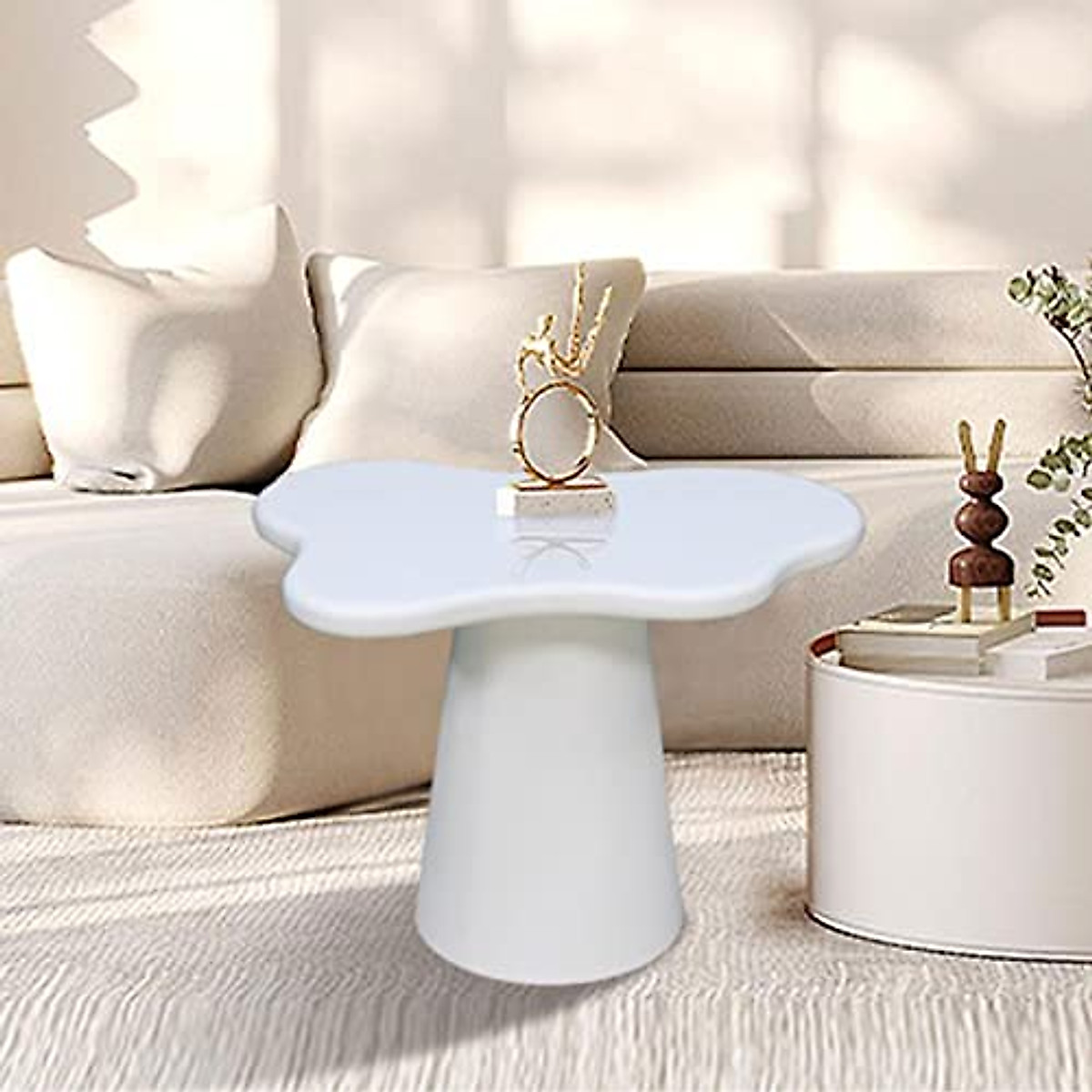 GRFIT Side Table End Table Small Drinking Table, Cloud Shaped End Table,Nightstand，Side Table Coffee Table for Small Place,for Office, Living Room Balcony and Bedroom, White Tea Table Coffee Table