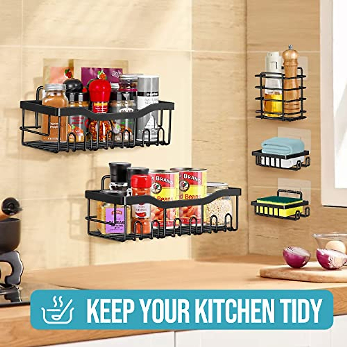 Gocvo Shower Caddy, 5 Pack Shower Shelves Bathroom Organizer No Drilling Adhesive Shower Wall Shelves Rustproof Stainless Steel Storage Shower Rack