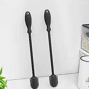 KUFUNG Silicone Bottle Brush, Long Handle Flexible Cleaner Brush for Water Bottles, Glasswares, Mugs, Hydro Flask, Vase and Glassware Brush for Narrow Neck Containers (Black)