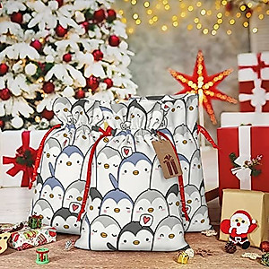 Cute Penguinchristmas Drawstring Gift Bag, Linen Drawstring Gift Bag, Reusable Drawstring Gift Bag, Used For Christmas, Birthday, Wedding Supplies