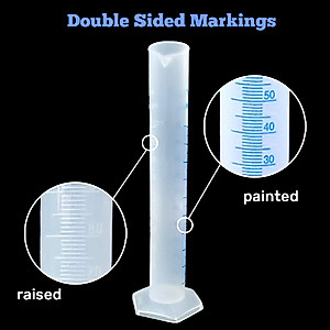 Kalevel 6pcs Measuring Graduated Cylinders 50ml Measuring Cylinders Clear Plastic Graduated Cylinders Test Tubes with Double Sided Markings, Pour Spout & Hexagonal Base