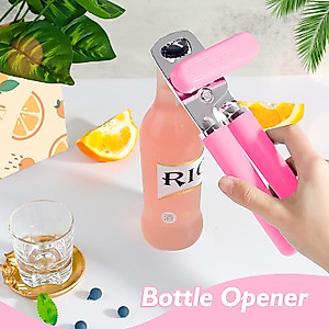 Mebotem 10 Colors Can Opener Manual Handheld Heavy Duty Hand Can Opener Smooth Edge Stainless Steel Can Openers Top Lid Kitchen Gadgets, Best Large Rated Easy Turn Knob, with Bottle Opener, Pink
