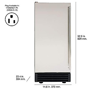 DUURA DI50P 65Lb Premium Clear Ice Cube Maker Machine with Drain Pump Blue LED and Energy Star Built-In Undercounter or Freestanding Household Residential or Commercial Use, 15 Inch Wide, Silver