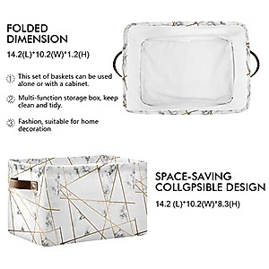 ALAZA Marble Texture Liner Foldable Storage Box Storage Basket Organizer Bins with Handles for Shelf Closet Living Room Bedroom Home Office 2 Pack