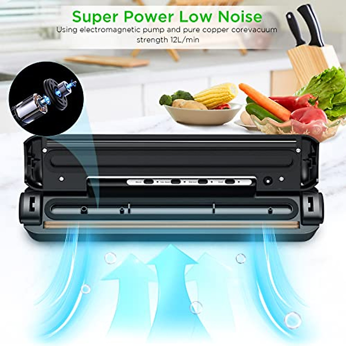 Vacuum Sealer Food Vacuum Sealer Machine with Built-in Cutter，One-Touch Automatic Food Sealer with External Vacuum System for Storage Both Dry and Moist Foods, Vacuum Bags Included