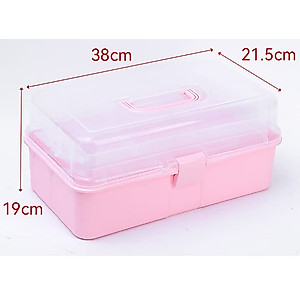 Pink Craft Box Art Box 3-Layer Plastic Portable Storage Box with Handle, Nail Sewing Organizer, Pink Toolbox, Hair Supplies Storage Box