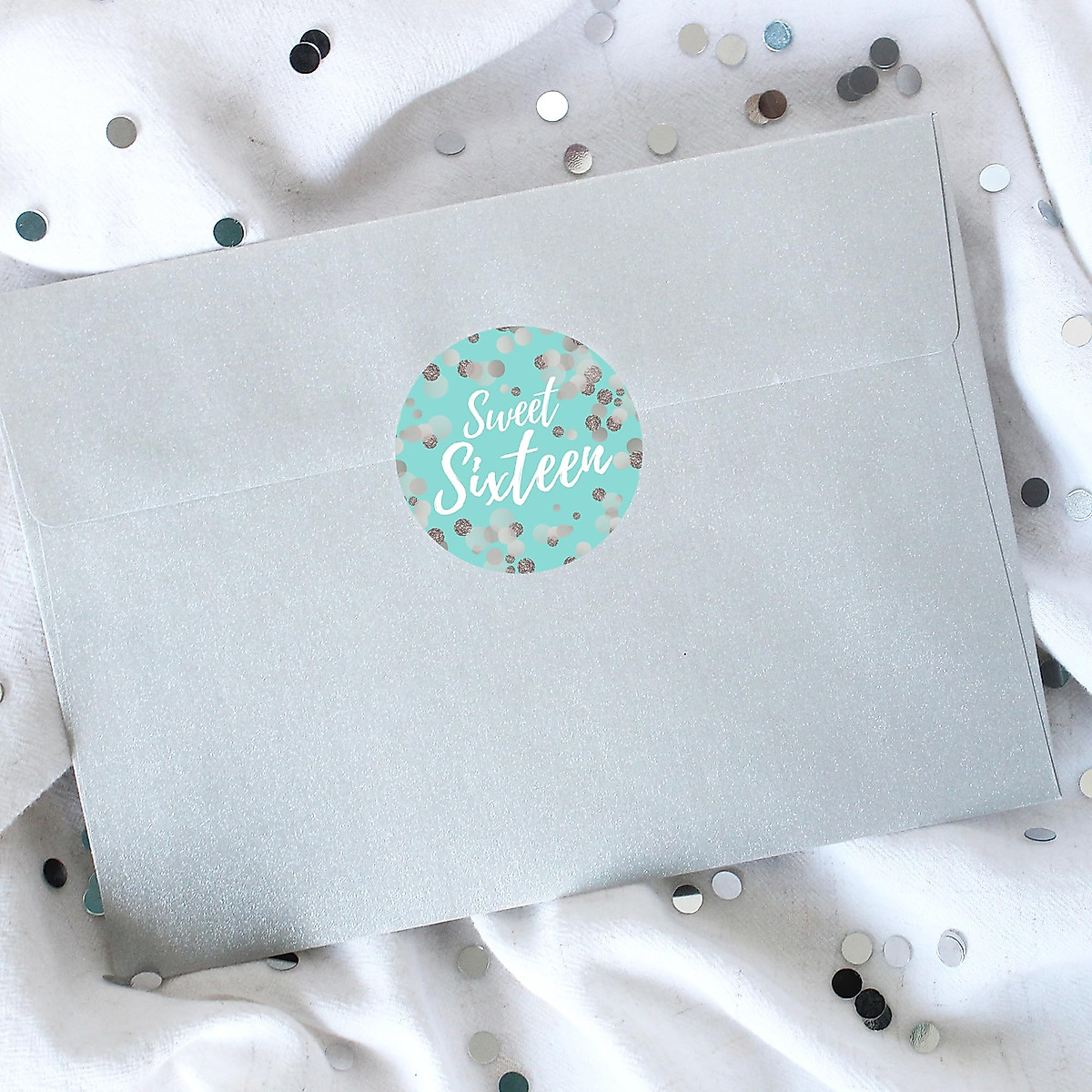 Blue Sweet 16 Birthday Stickers - Sixteen Happy 16th Party Round Labels - 40 Count