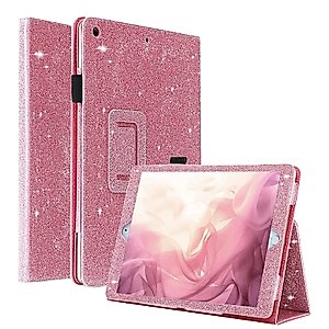 CLARKCAS Case for iPad 9th Generation Case 2021/iPad 8th Gen 2020/iPad 7th Gen 2019 Glitter Leather Girls Protective Cover with Pencil Holder Stand for iPad 9/8/7 Gen 10.2 inch 2021/2020/2019 Pink