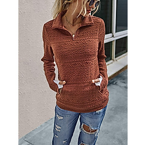 LANREMON Women Long Sleeve Sweatshirt Fashion Quilted Pattern Plain Zipper Pullover Sweatshirts Tops with Pockets