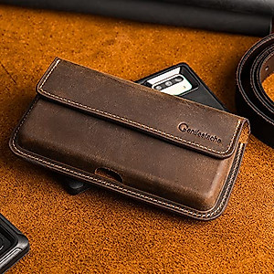 Gentlestache X-Large Leather Phone Holster for iPhone 14 Pro Max, Horizontal Cell Phone Case for Galaxy S23 Ultra S23 Plus, Phone Belt Holder with Belt Clip for Phone with Protective Case