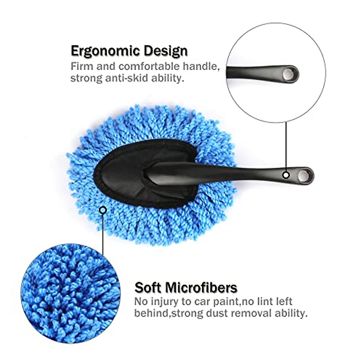 Amiss 2 Pack Mini Microfiber Car Dash Duster Brush, Multi-Functional Car Cleaning Brush, Car Interior Exterior Accessories, Cleaning and Washing Tool for Car - Blue