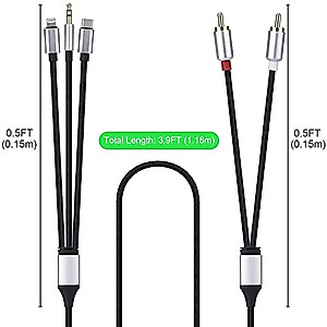 Enbiawit Lightning to RCA Cable Audio Aux Adapter,3 in 1 6.6ft/2M Audio Cable,RCA to 3.5mm Cable,USB C to 2 RCA Audio Cable,for Power Amplifier, Car, Home Theater, Speaker and More