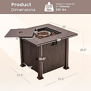 Giantex Gas Fire Pits for Outside - 32” Patio Fire Table, Propane Table with Lid, Lava Rocks, Metal Frame, PVC Protective Cover, CSA Certification, 50,000 BTU Firepit table for Poolside, Backyard