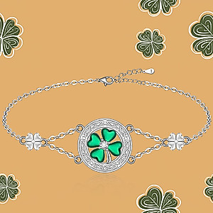 Four Leaf Clover Bracelet for Women St Patricks Day Shamrock Bracelets Sterling Silver Celtic Knot Irish Green Clover Jewelry Charm Lucky Gifts