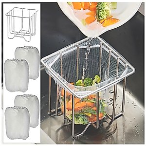 Kitchen Sink Strainer with Sink Basket Holder and 200 Sink Strainer Net Bag, Mesh Sink Strainers for Kitchen Sink Food Catcher, Sink Trash Catcher for Garbage Leftovers etc. (201)
