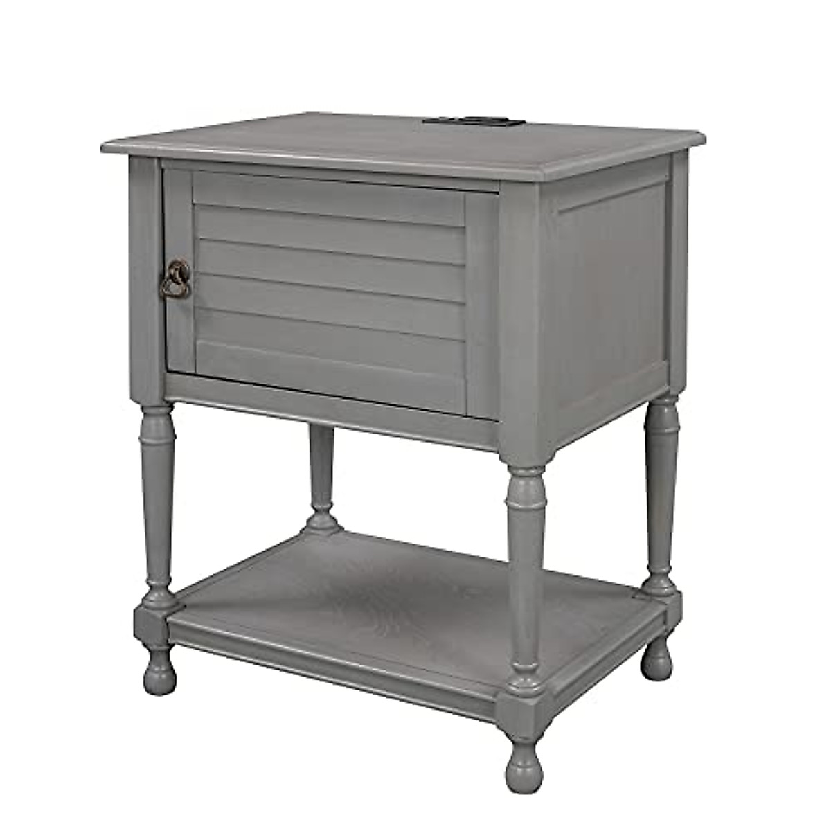 Nightstand with Charging Station, End Table with USB Ports & Power Outlet, Side Table with Storage Cabinet and Shelves, Modern Farmhouse Bedside Sofa Table for Home Office, Gray