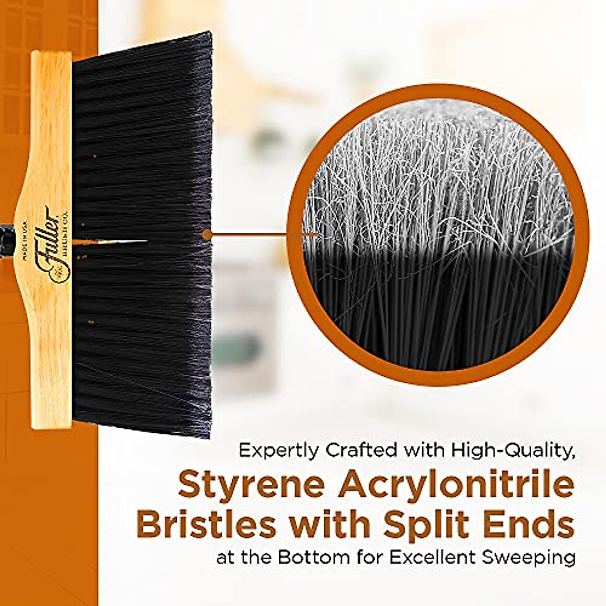 Fuller Brush Wooden House Broom - Heavy-Duty Wide Wood Sweeper Head with Long Bristles for Sweeping Indoor-Outdoor and 2-Pc Black Steel Handle - Available in 2 Sizes Perfect for Household & Yard Use