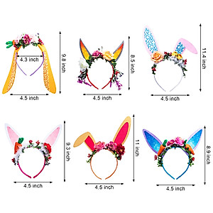 Klever Kits 6 Packs Easter Bunny Headbands Craft Kits Easter Rabbit Bunny Ears Flower Crown Headbands for Kids, Make Your Own Headband for Girls Easter Arts & Crafts Party Supplies, Easter Decorations