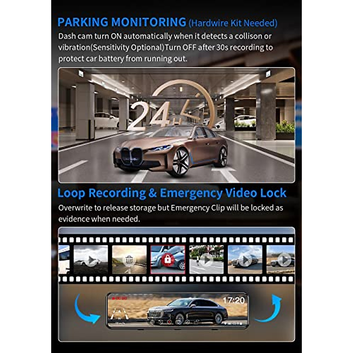 JOMISE Mirror Dash Cam with Detached Dual Camera,11" Full HD 1080P Front and Rear View Mirror Camera,Back up Cameras for Cars and Trucks,Night Vision,Parking Monitor, Free 32GB Card & GPS T860S