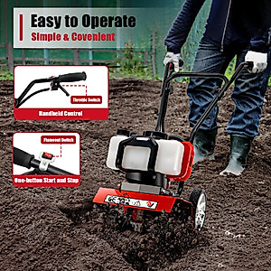 Garden Tiller Cultivator 52CC 2 Stroke Mini Gasoline Powered Soil Garden Cultivator Soil Tilling Machine Farm Plant Garden Yard Lawn Tilling,Lightweight,Hand-Push