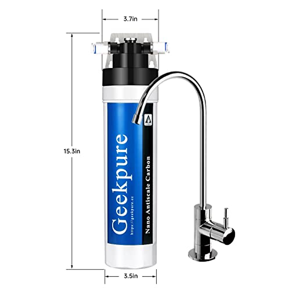 Geekpure Under Sink Water Filtration System- Scale Inhibition- Antiscale Carbon Filter