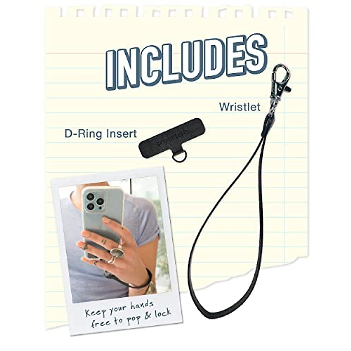 Smartish Phone Wristlet - Case Clinger - Universal iPhone Holder with Detachable Wrist Strap Loop - Black Vegan Leather