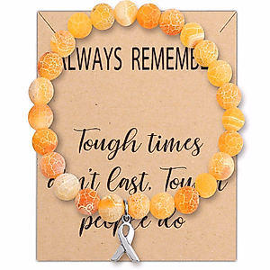 CENWA Orange Awareness Beads Bracelet Orange Awareness Ribbon Survivor Gift Leukemia Awareness Bracelet Leukemia Warrior Gift (Orange Awareness Beads)
