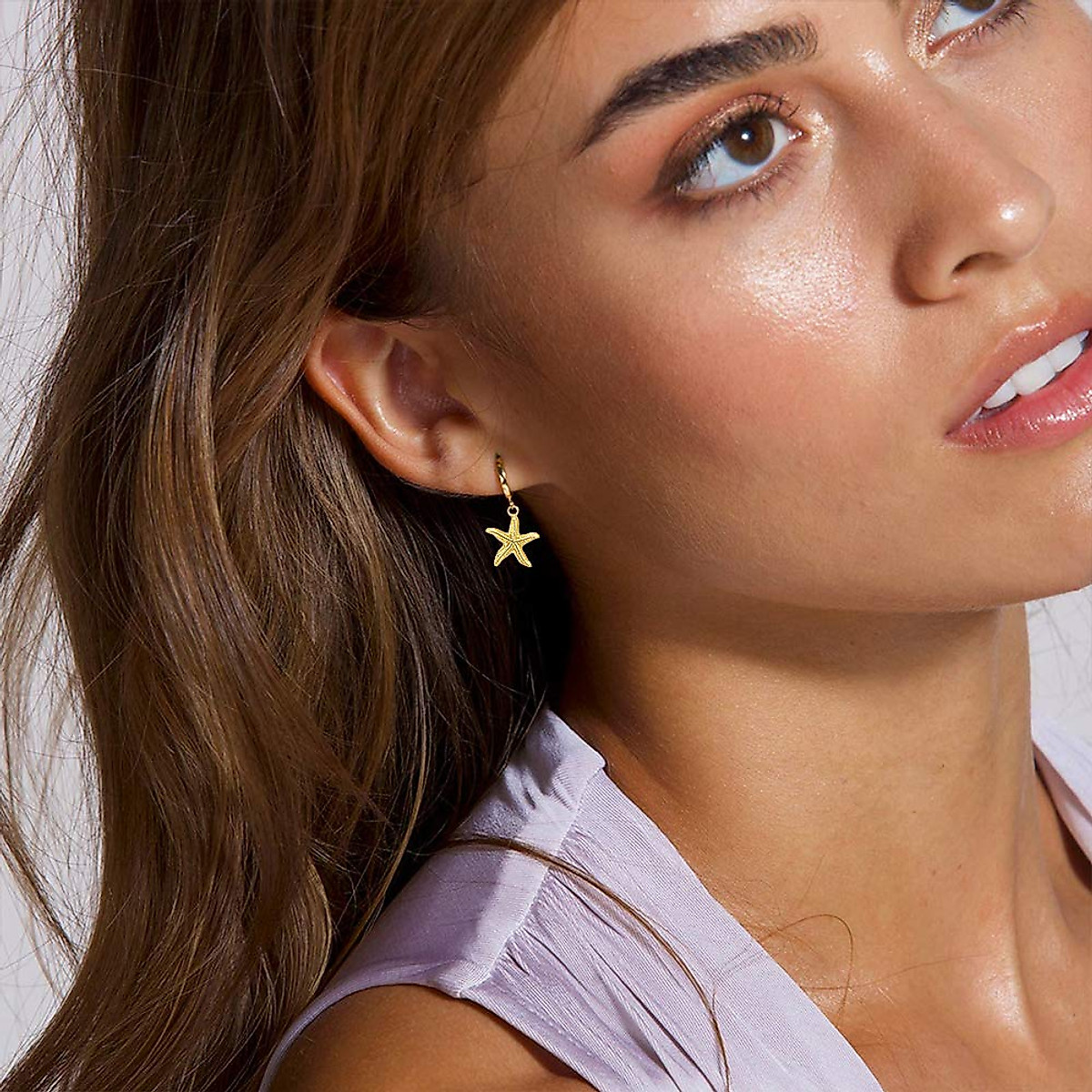 SANNYRA Starfish Earrings for Women - 14K Gold Plated Earrings - Hoop Dangle Earrings Jewelry - Gold Huggie Hoop Earrings for Women
