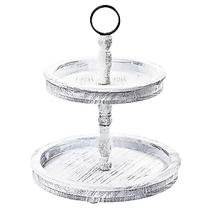 everous Two Tiered Tray Wood Farmhouse Kitchen Table Decor Serving Tier Tray Rustic, Vintage Decor