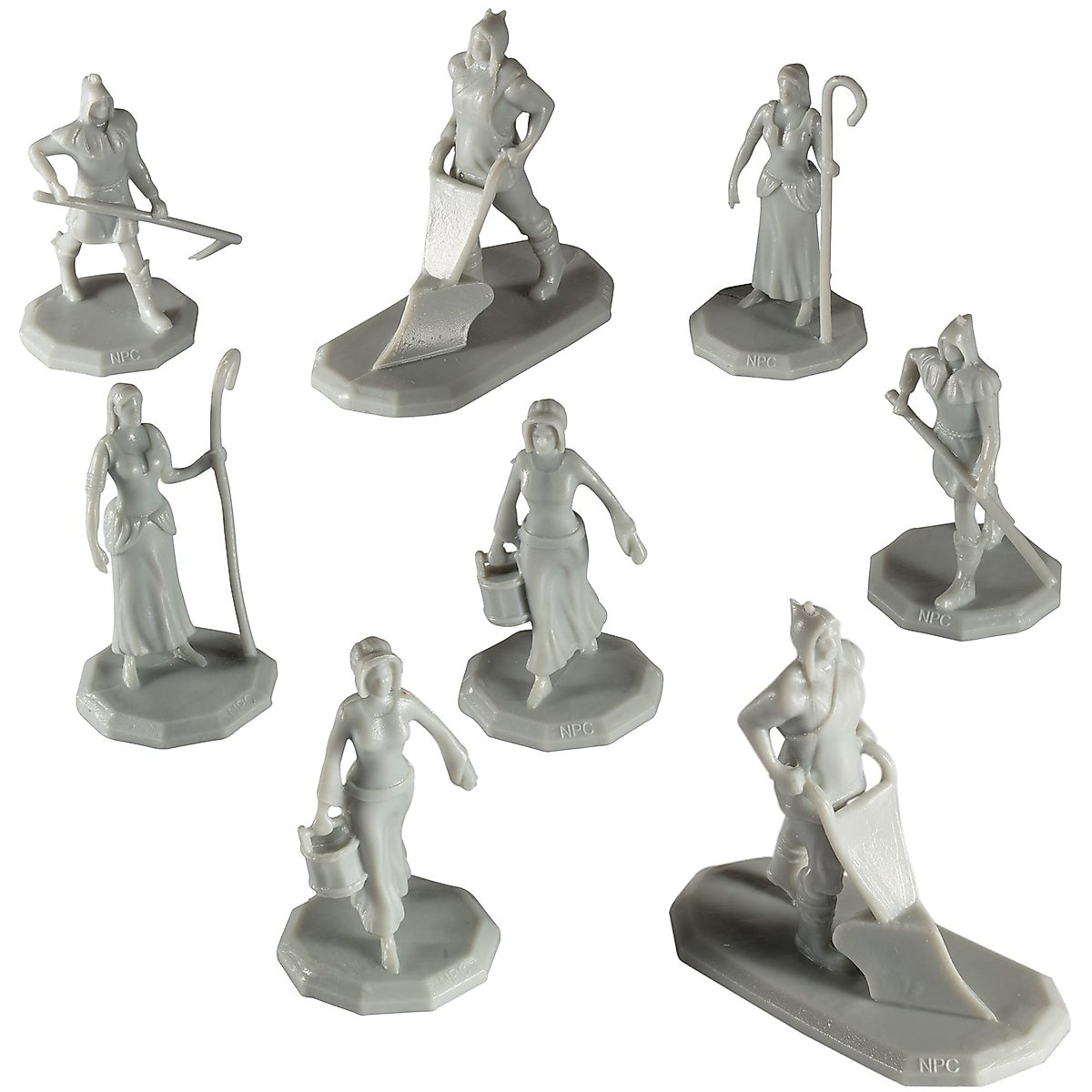 Monster Townsfolk Mini Fantasy Figures - 8pc Paintable Fieldworker Non Player Character NPC Miniatures - 1" Hex-Sized Compatible with DND Dungeons Dragons, Pathfinder, Tabletop Games