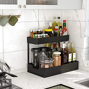 2 Pack Under Sink Organizers and Storage, 2 Tier Pull Out Cabinet Organizer Sliding Cabinet Basket Organizer Bathroom Kitchen Storage with Siding Drawers Multi-Purpose Office Organization and Storage