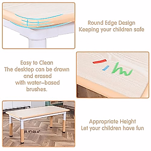 JONUTATO Toddler Table and Chair Set, Height-Adjustable Toddler Desk with 4 Seats, Kids Table and Chair Set for Girls & Boys Age 2-10, Scrub-Table Desktop Kids Study Table for Daycare, Brown