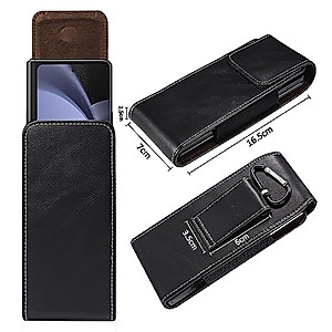 INGIDO for Samsung Galaxy Z Fold 5/4/3/2 Phone Pouch Holster Belt Case, Genuine Leather Phone Cover Magnetic Cover Belt Clip Pouch for Galaxy Z Fold 5, Z Fold 4, Z Fold 3/2 (Black)
