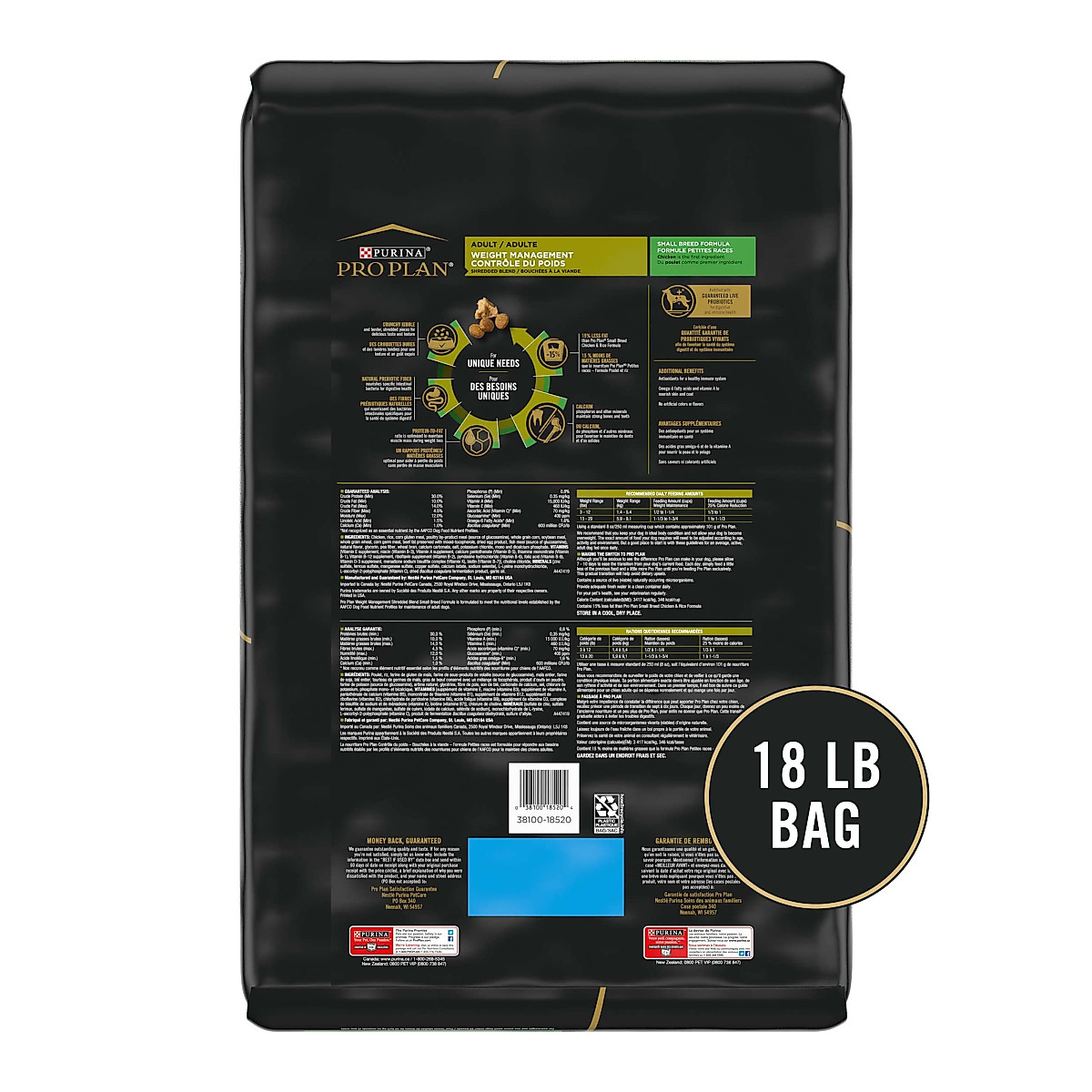 Purina Pro Plan Small Breed Weight Management Dog Food, Shredded Blend Chicken & Rice Formula - 18 lb. Bag