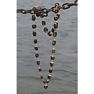 rudradivine Original Shaligram Shila Kantha with Gold Plated Cap Chain/Shaligram Big mala | Real Shaligram Stone from Gandak River Nepal | 32+1 Beads