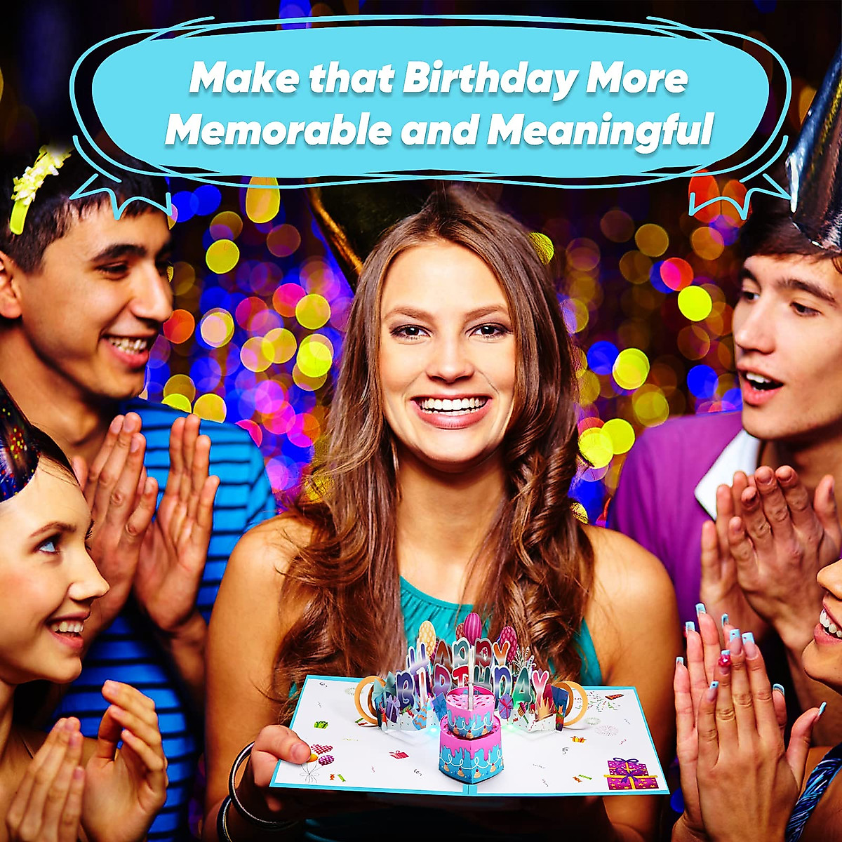 Venhoo Birthday Cards with Lights and Music, Funny Blowable Candle Musical Pop Up Greeting Birthday Card with DIY 0-9 Numbers, Play Happy Birthday Music Popup Card for Women, Mom, Daughter, Sister