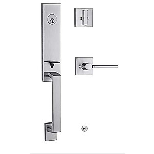 TOGU HS28L Front Door Handleset with Lever Handle in Satin Nickel,Contemporary Entry Door Lockset for Home Exterior Doors