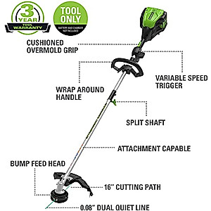 Greenworks PRO 16-Inch 80V Cordless String Trimmer (Attachment Capable), Battery Not Included GST80320