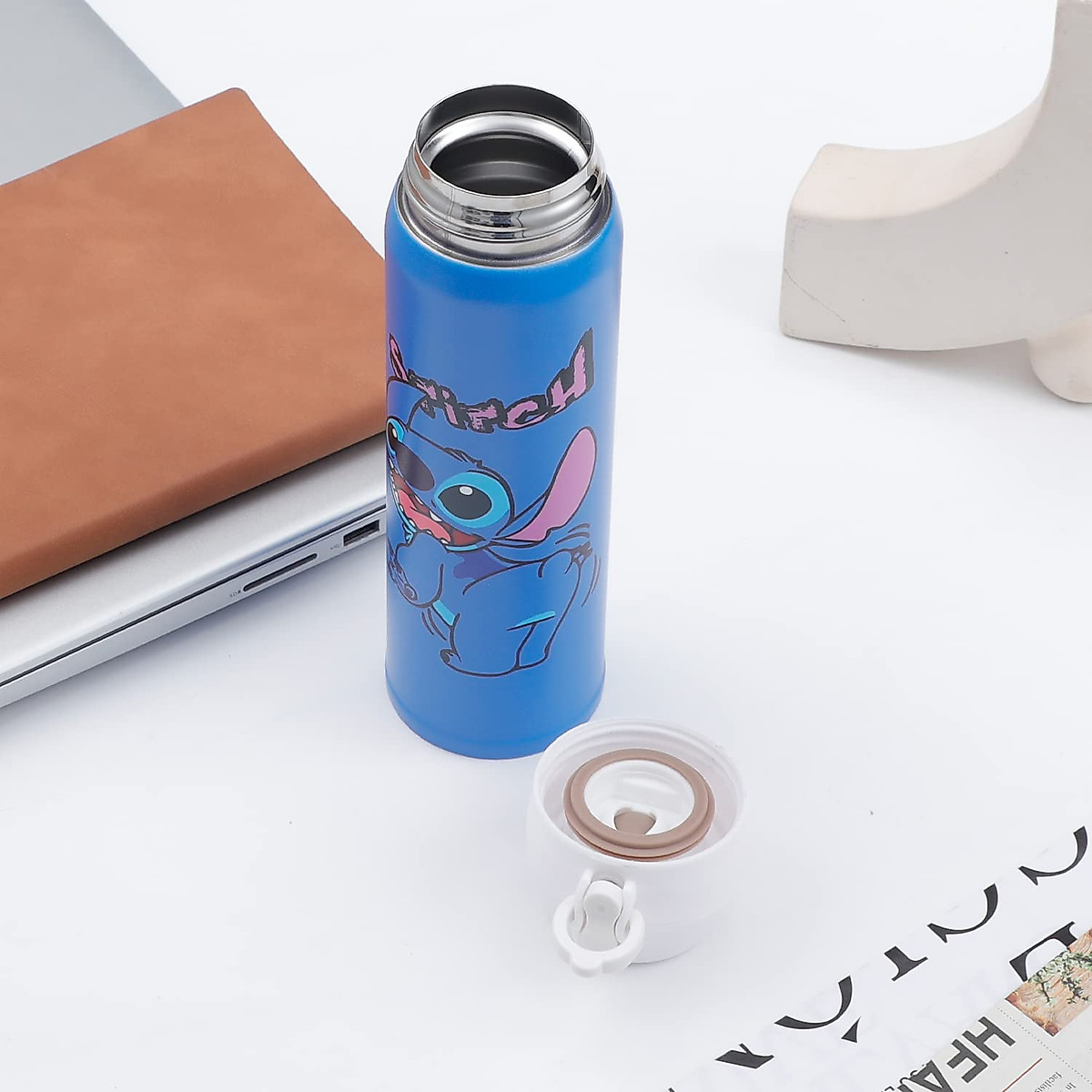 G-Ahora Stitch Water Bottle,Kawaii Cartoon Water Bottle Cup,Reusable Water Bottle for Girl 500ml (B)