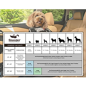 Snoozer Center Console Dog Car Seat, Dog Console Car Seat for Dogs Under 12 lbs, Wide Vehicle Consoles, Size: Large, Black Quilted Washable Cover, Comfortable and Secure, Harness Attachment Included