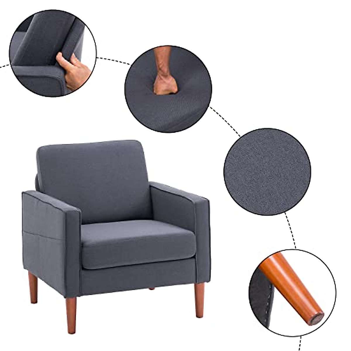 Gray Guest Chair, Office Reception Lobby Sofa Waiting Room Side Office Chair Linen Solid Wood Legs Reception Chairs for Waiting Room Office Home and Meeting Conference 31.5" L x 29.92" W x 33.46" H