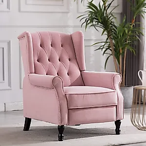 Artechworks Velvet Tufted Push Back Arm Accent Chair Recliner Single Reclining for Adjustable Club Chair Home Padded Seating Living Room Lounge Modern Sofa,Pink