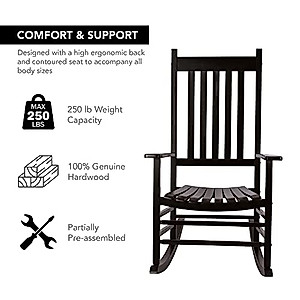 Shine Company Vermont Porch Rocker, High Back Wood Rocking Chair, Black