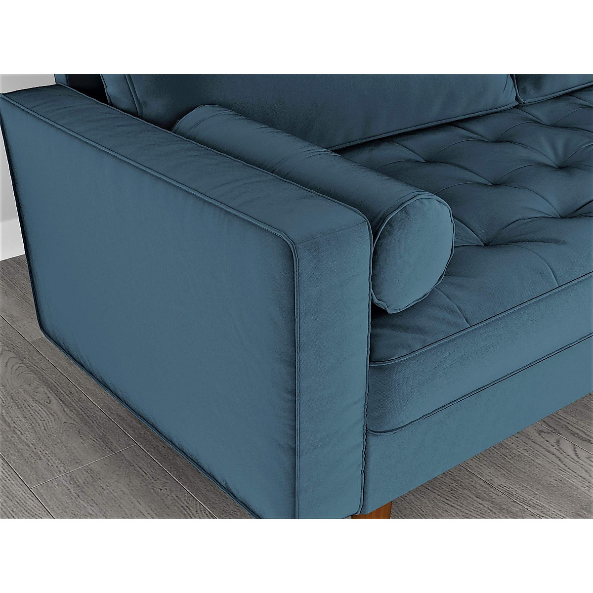 Container Furniture Direct S5456 Mid Century Modern Velvet Upholstered Tufted Living Room Sofa, 69.68", Prussian Blue