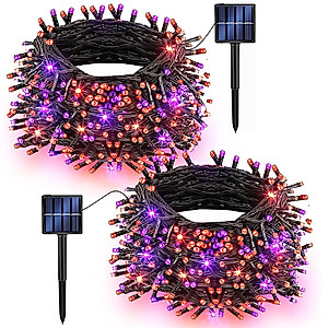 TW SHINE 2 Pack Solar Halloween Lights Decorations Outdoor, Total 400LED 132FT Solar Powered Outdoor Halloween Light with 8 Modes, Waterproof Halloween Decor for Home Tree Party Yard (Purple & Orange)