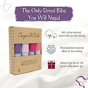 Cooper & Belle Baby Bandana Bibs 100% Cotton Muslin Baby Bibs for Boys and Girls, Reversible and Absorbent Drool Bibs, 4-Pack, Blush