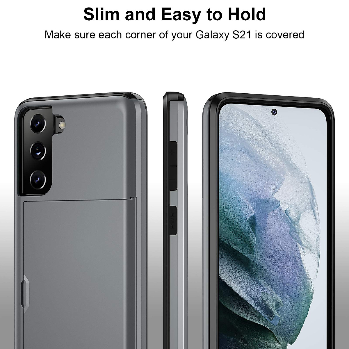 Jiunai for Samsung S21 Case, Galaxy S21 Case Credit Card IDs Cash Holder Shell Wallet Case Slide Cover Dual Layer Hard PC Soft TPU Rubber Cover Phone Case for Samsung Galaxy S21 5G 6.2'' 2021 Grey