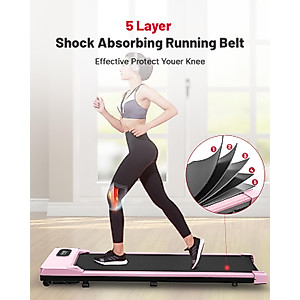 Walking Pad Treadmill, 5.0MPH Portable Under Desk Treadmills for Home Office, 3 in 1, No Assembly Required, Remote Control, 300 Lb Capacity (Pink)